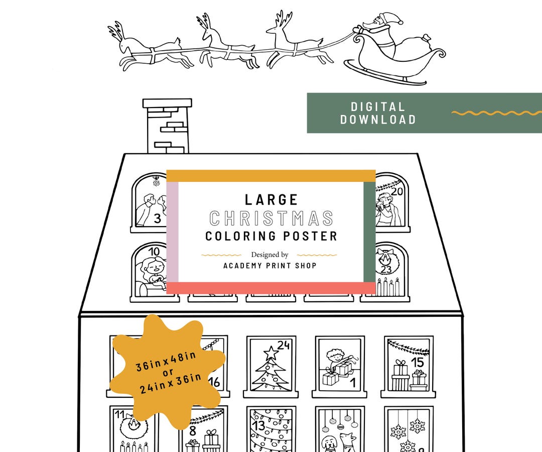 Christmas Coloring Printable Giant Poster Size Printing Holiday ...