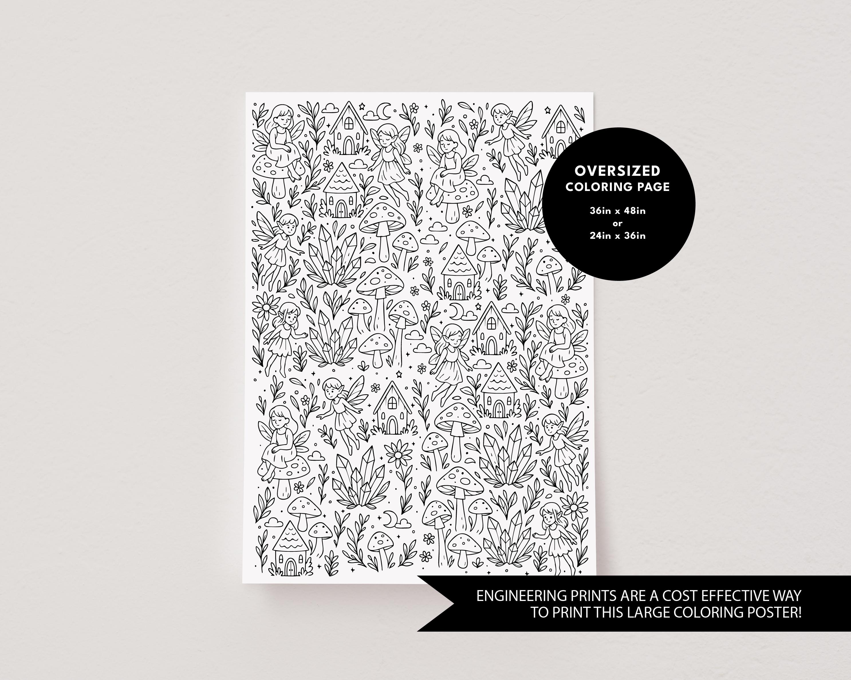 Fairy Garden Giant Coloring Page Printable, Oversized Magical Forest ...