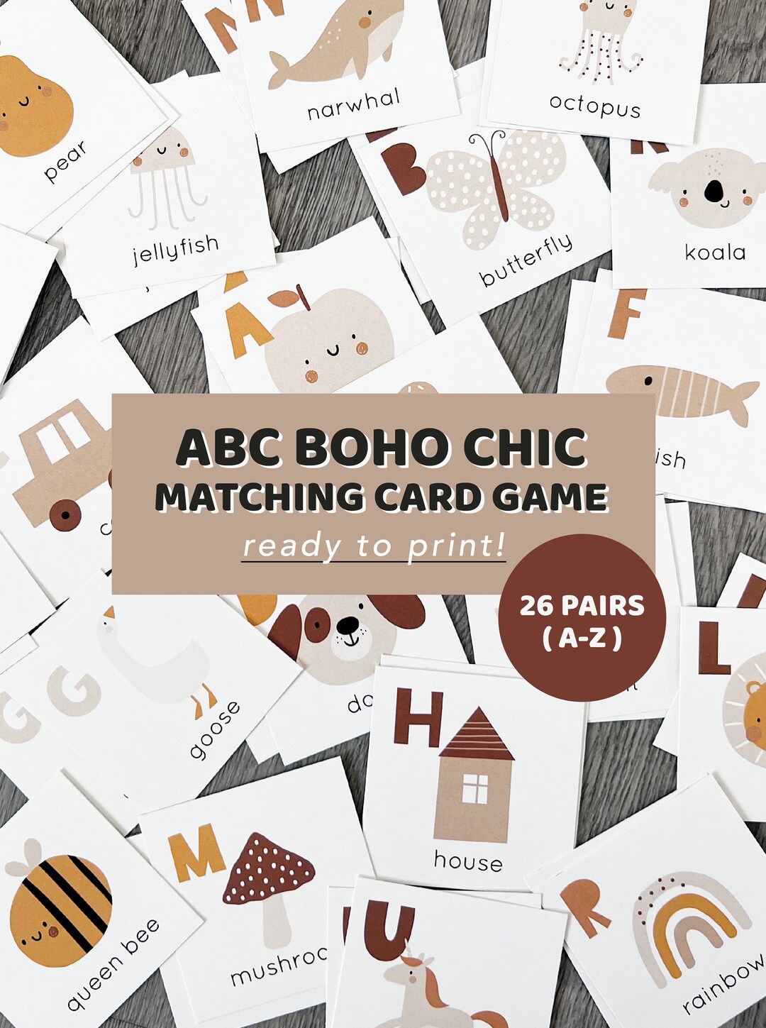 ABC Boho Chic Matching Card Game | Memory Card Game | Printable Memory ...