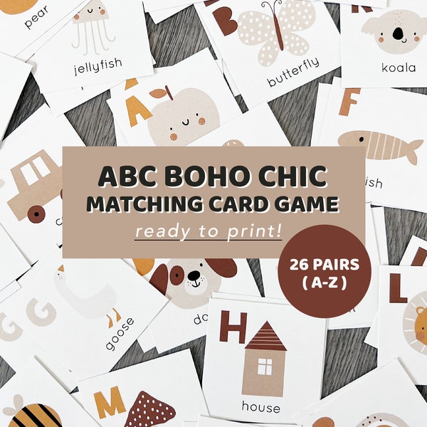 ABC Boho Chic Matching Card Game Memory Card Game Printable Memory Game ...