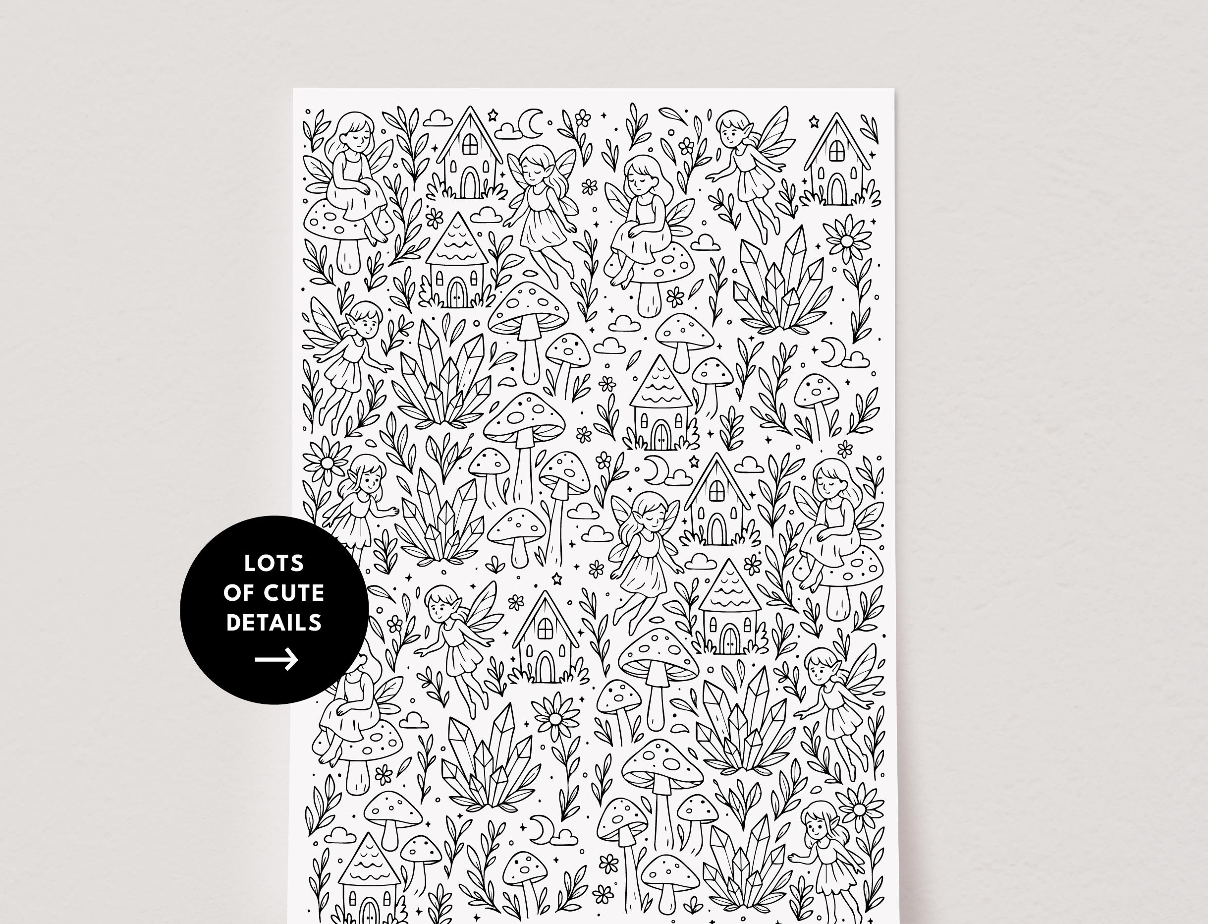 Fairy Garden Giant Coloring Page Printable, Oversized Magical Forest ...