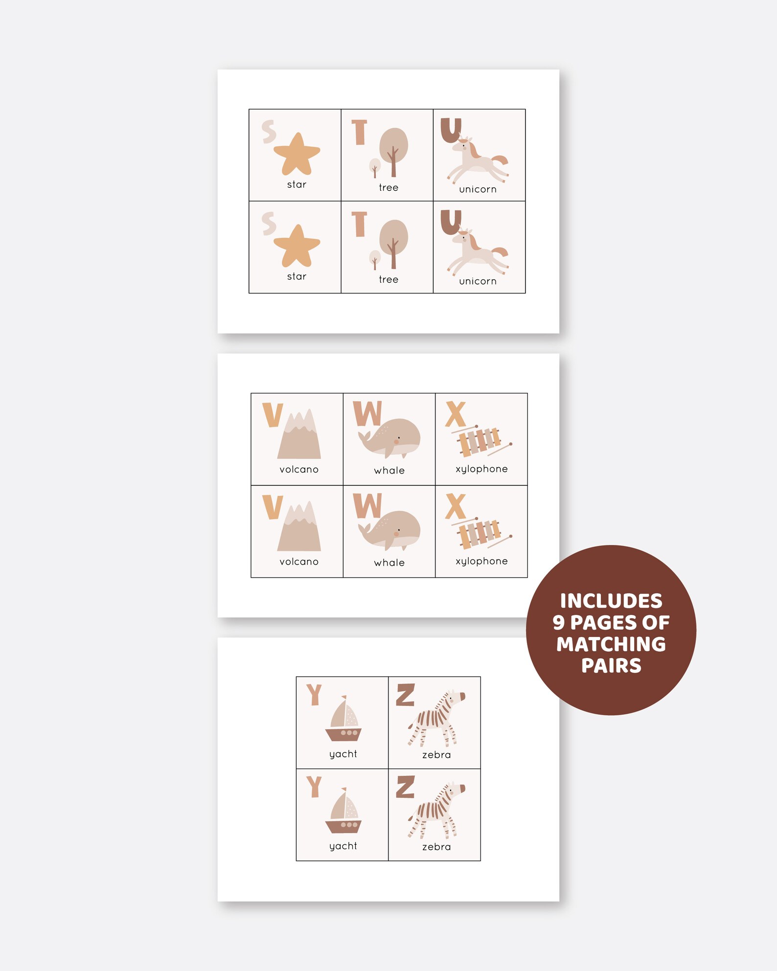 ABC Boho Chic Matching Card Game | Memory Card Game | Printable Memory ...