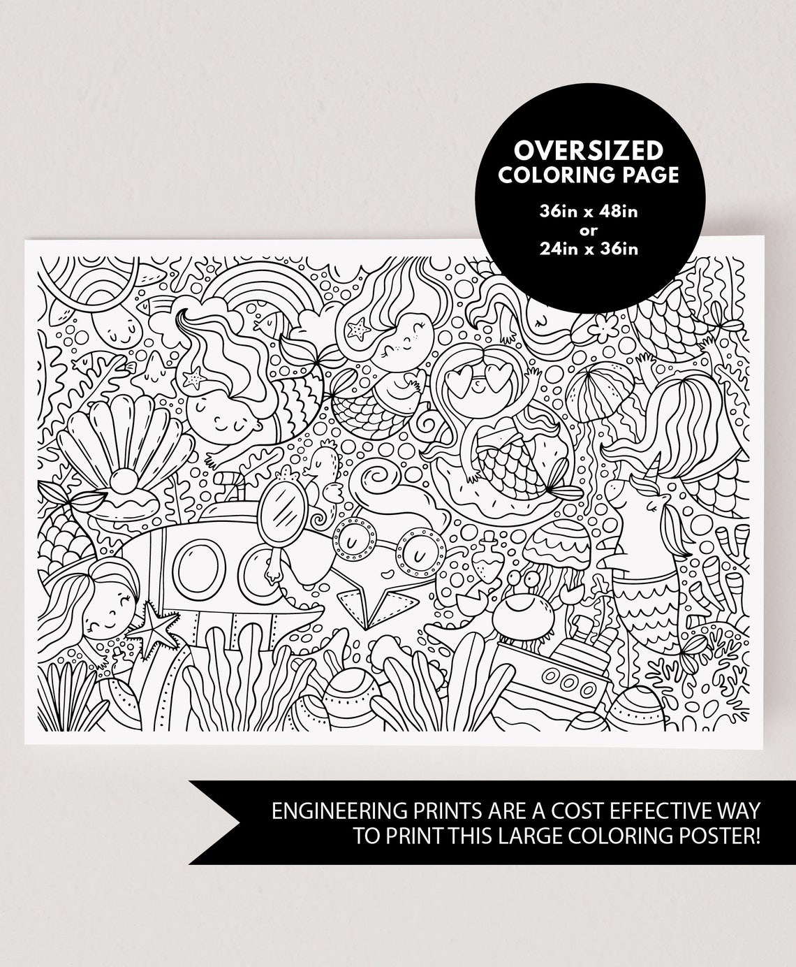 Mermaid Giant Coloring Page | Giant Coloring Poster | Large Coloring ...