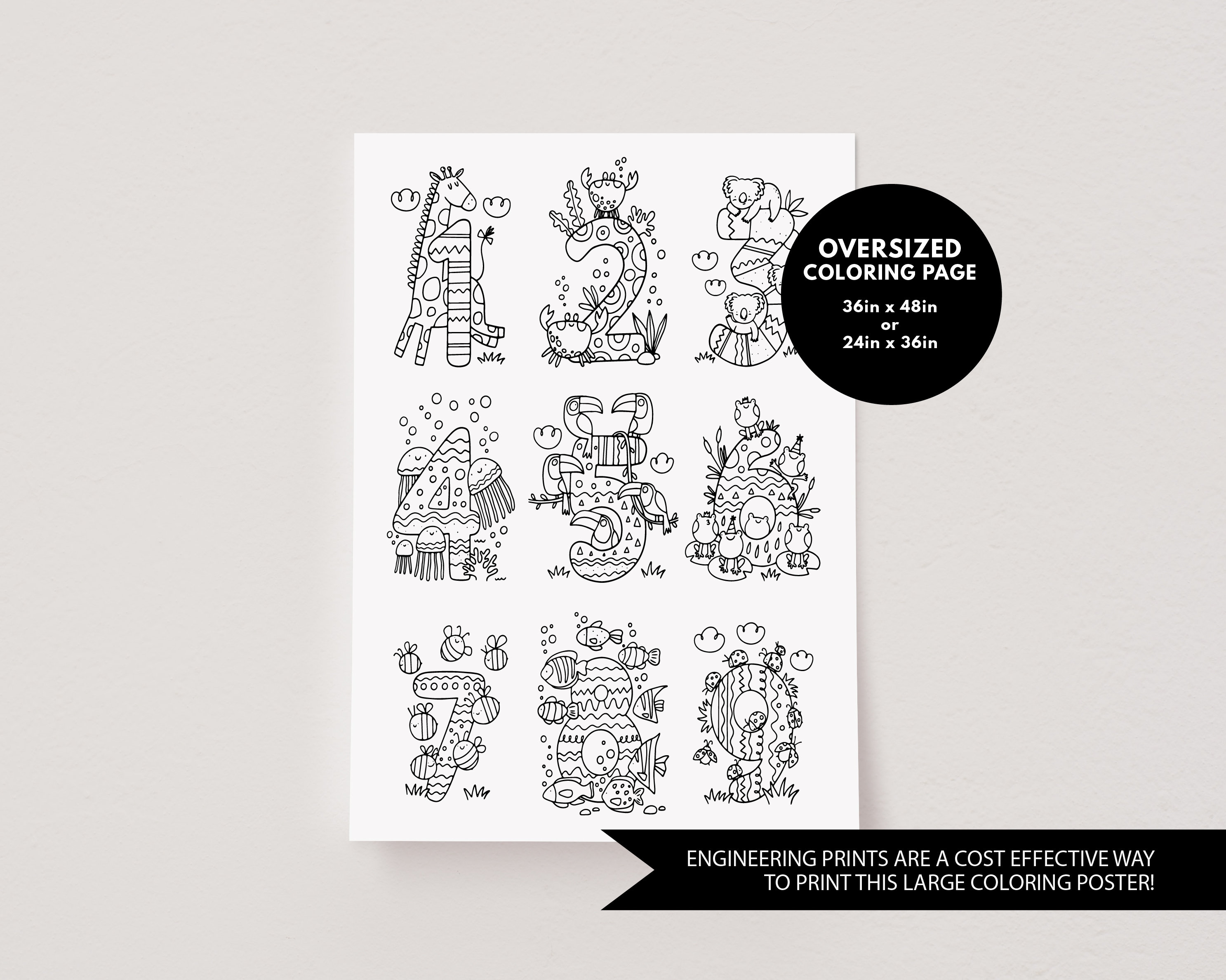 Numbers Giant Coloring Page | Numbers Coloring Poster | Numbers Large ...