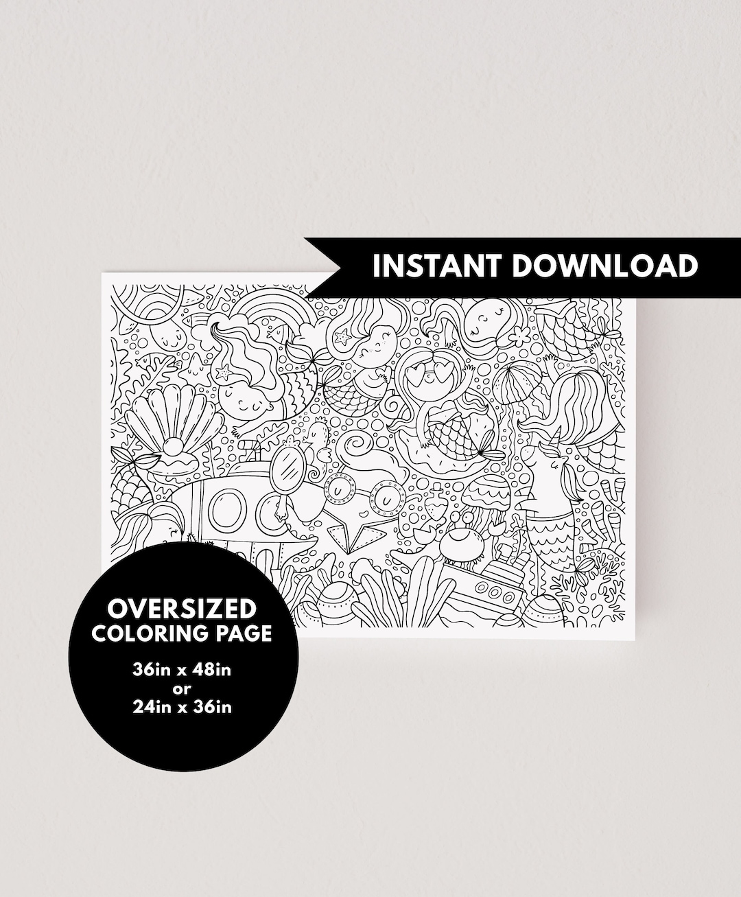 Mermaid Giant Coloring Page | Giant Coloring Poster | Large Coloring ...