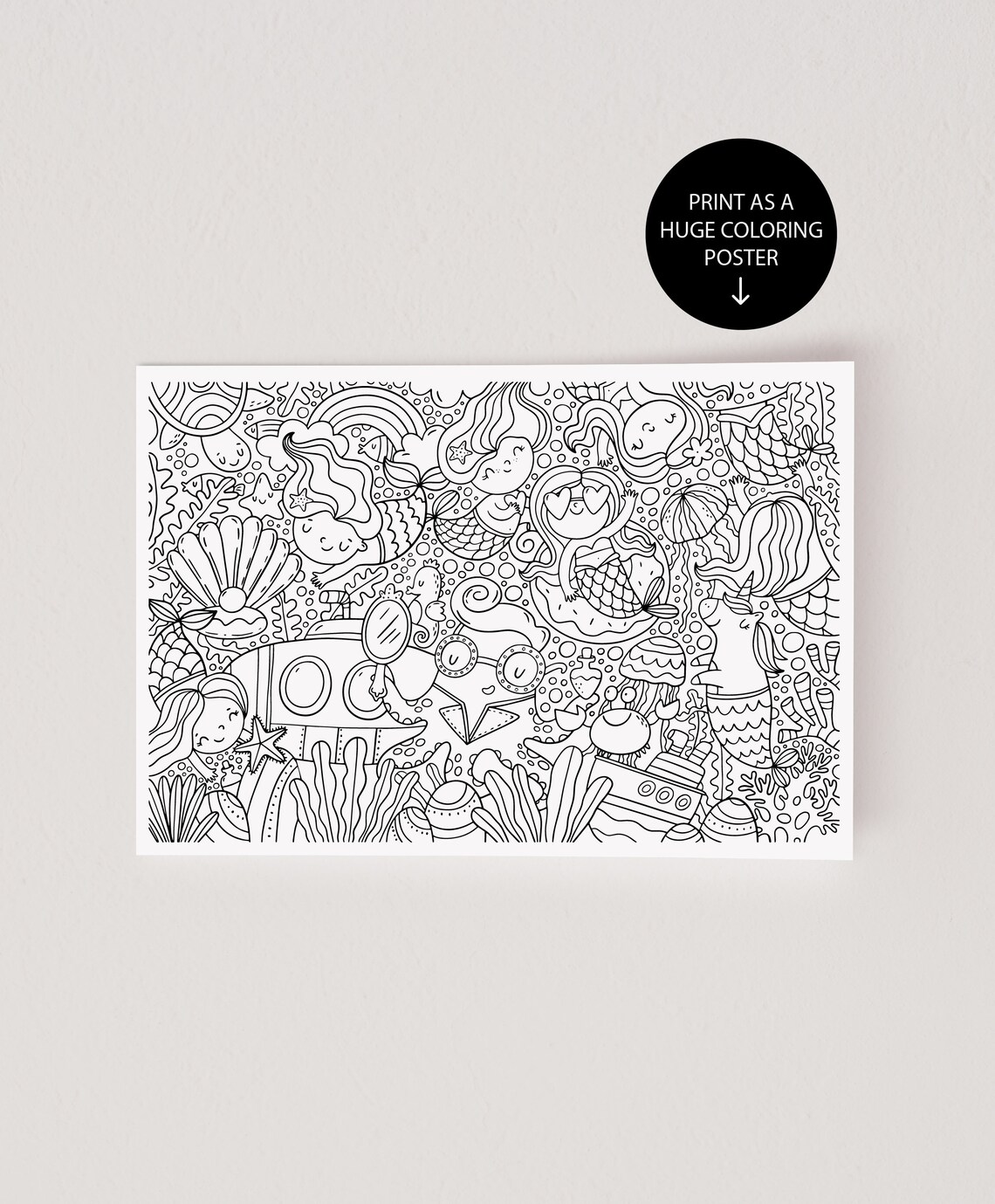 Mermaid Giant Coloring Page | Giant Coloring Poster | Large Coloring ...