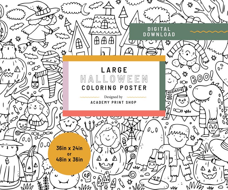 Halloween Coloring Poster Size Printable Wall Decoration Party Activity ...