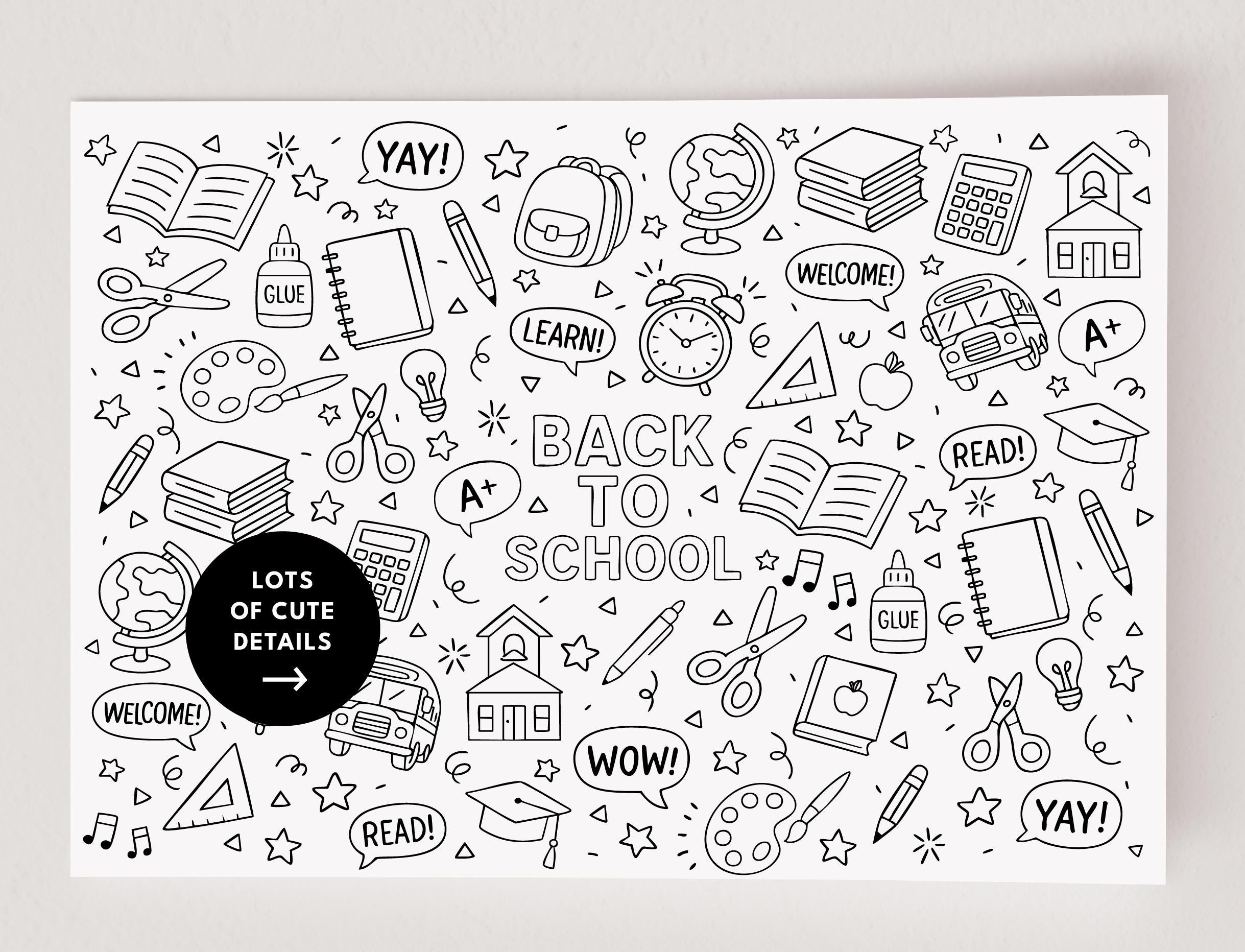Back to School Doodle Coloring Page | Printable School Supplies Digital ...