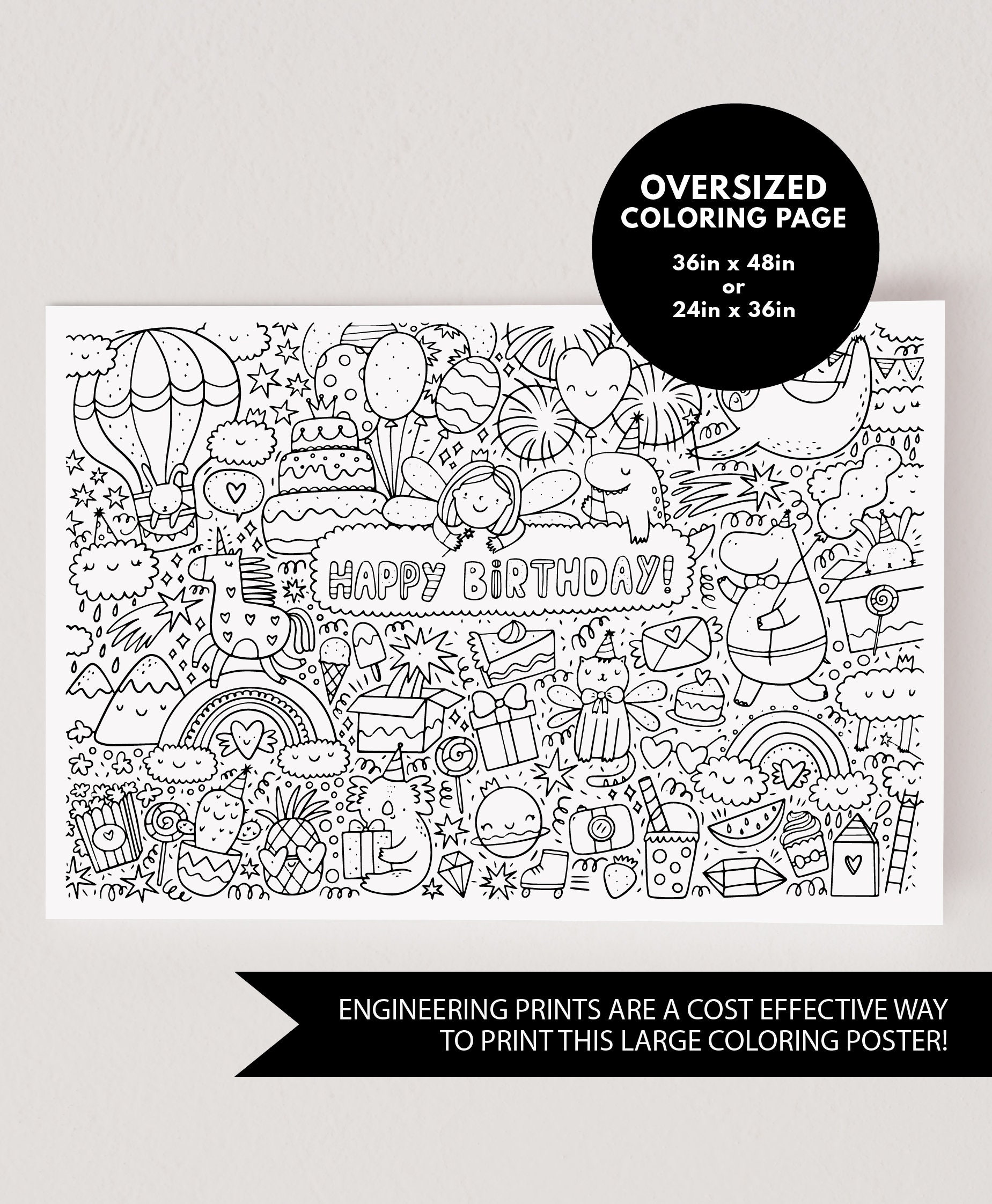 Girls Birthday Giant Coloring Page | Childrens Coloring Pages | Doodle ...