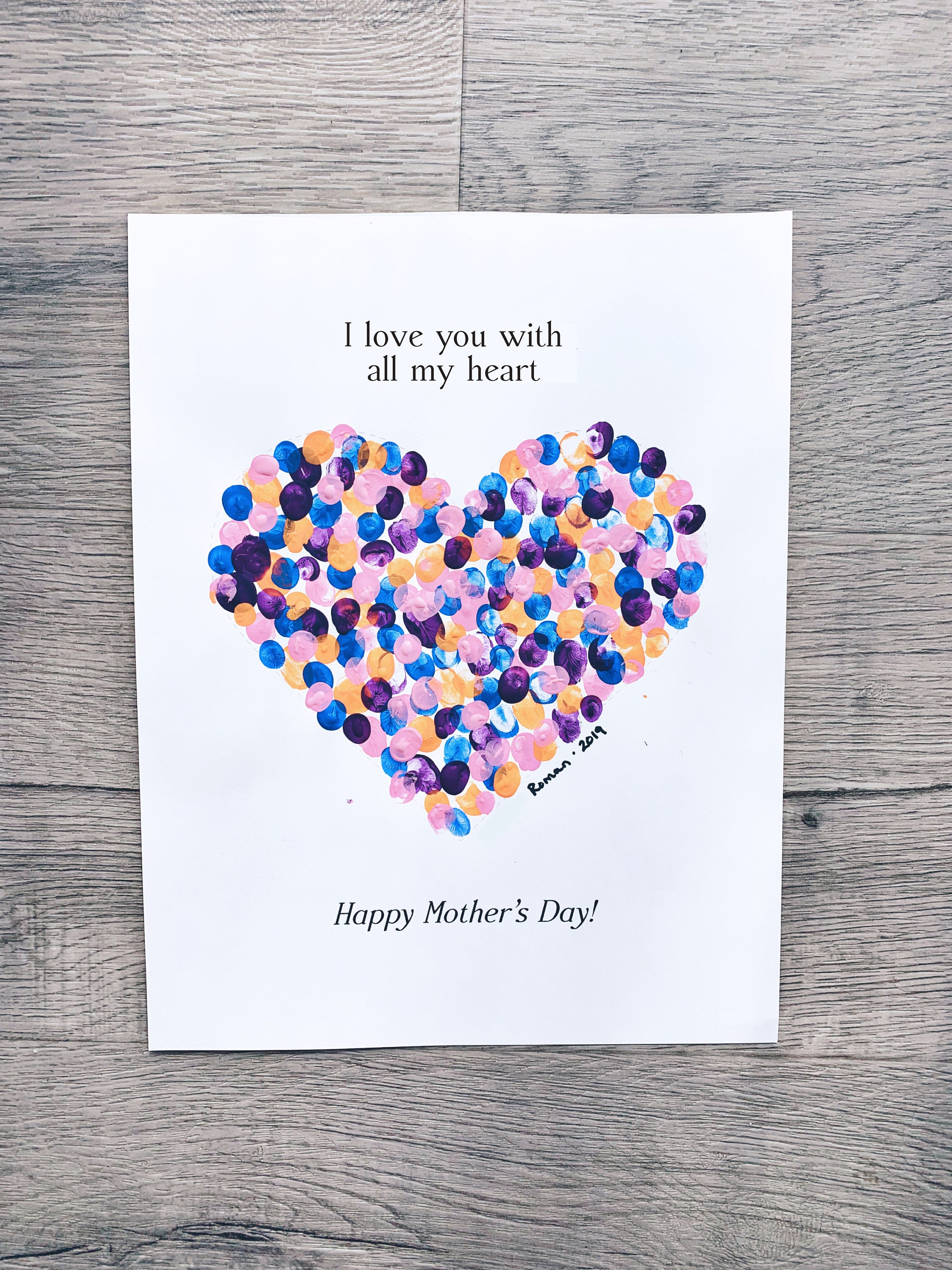 Mother's Day Heart Fingerprint (from One Child) Art for Kids ...