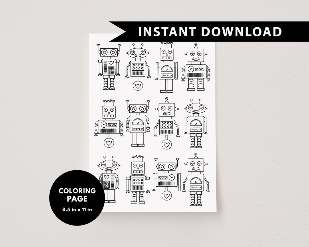 Valentine Robot Coloring Page | Valentines Day Gift for Kids ...