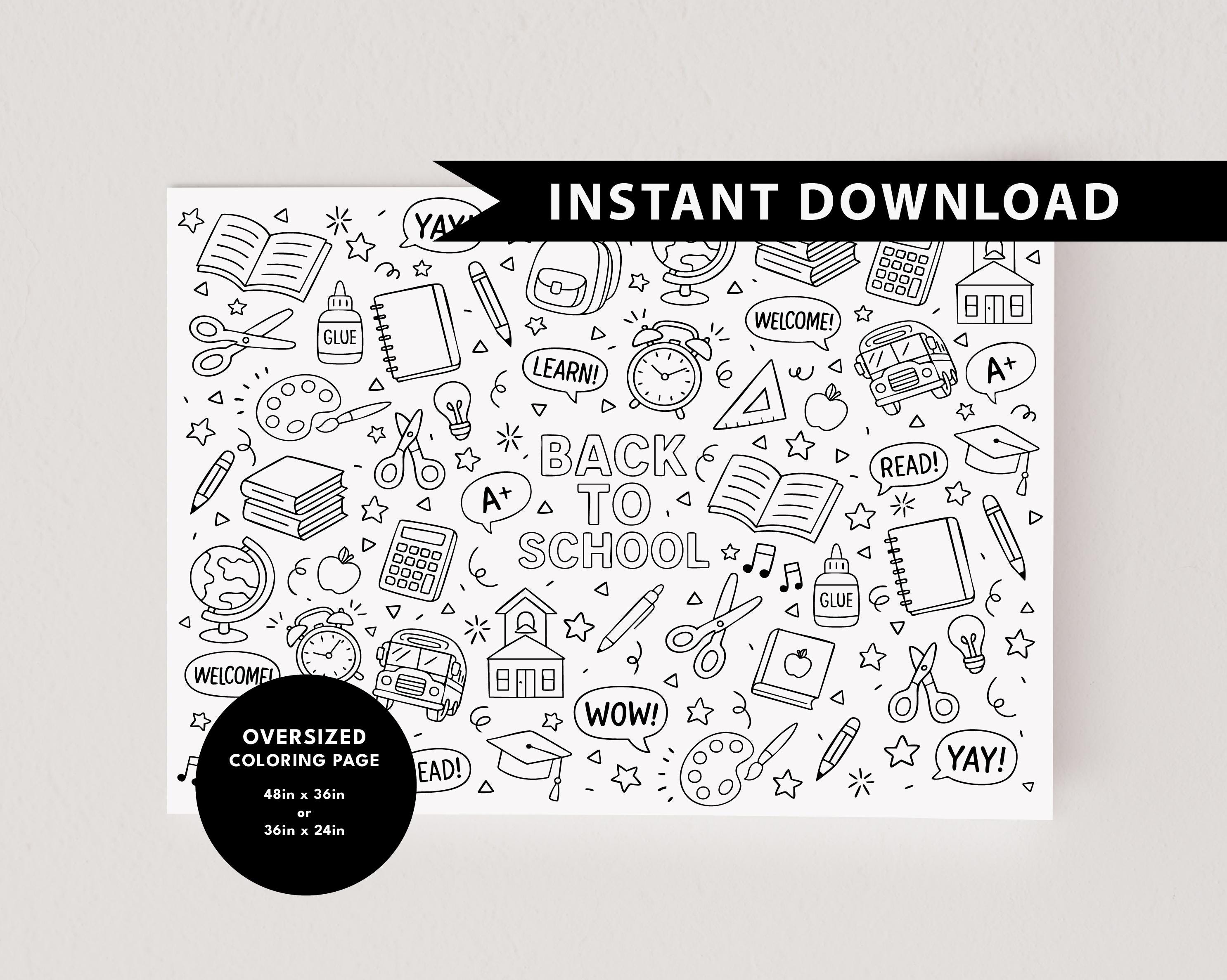 Back to School Doodle Coloring Page | Printable School Supplies Digital ...