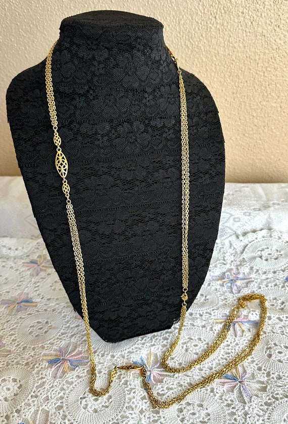 Vintage Monet Gold Triple Chain Necklace - Gem