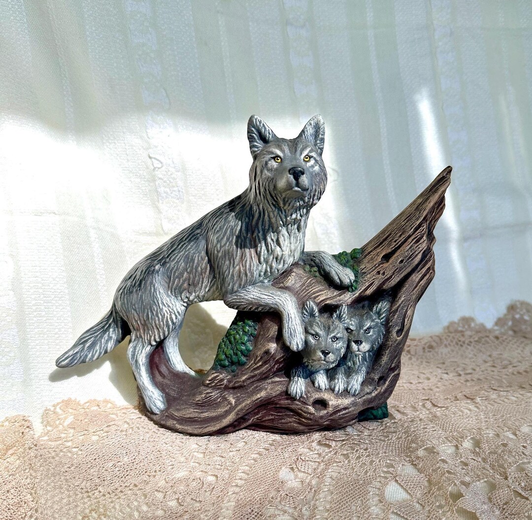Vintage Wolf With Cubs Sculpture - Etsy