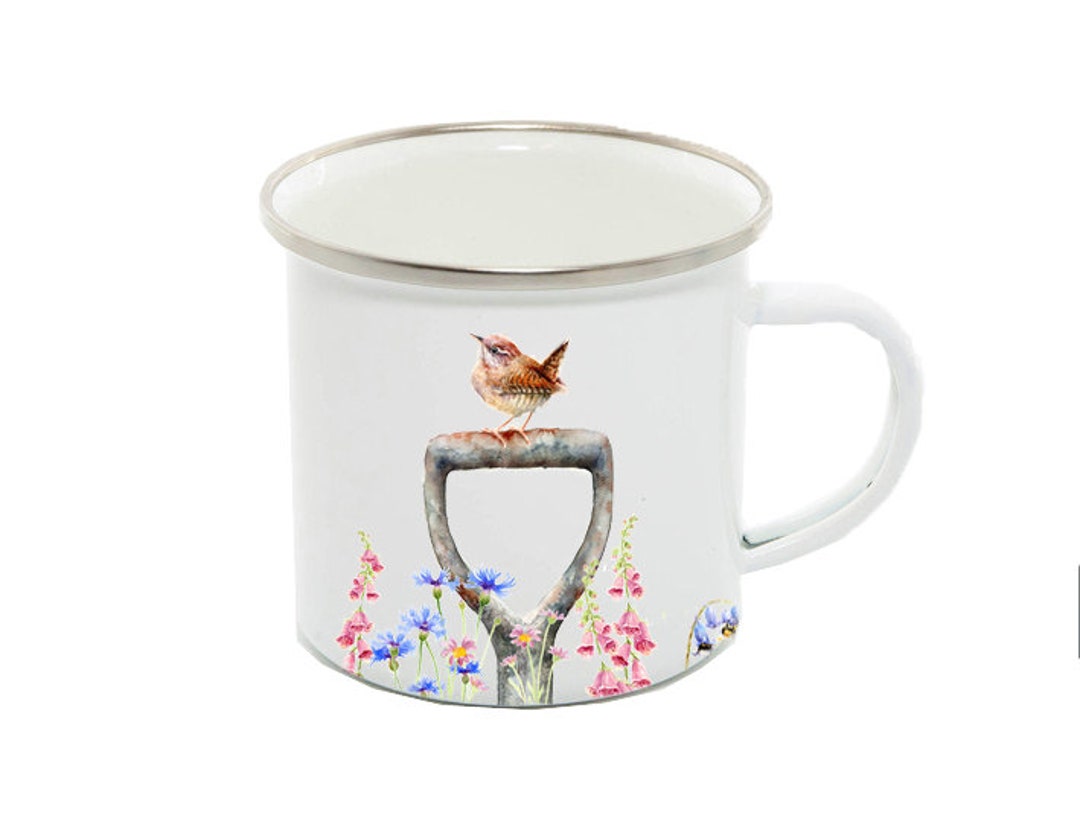 Wren, Enamel Mug 12oz, Image by Jane Bannon - Etsy