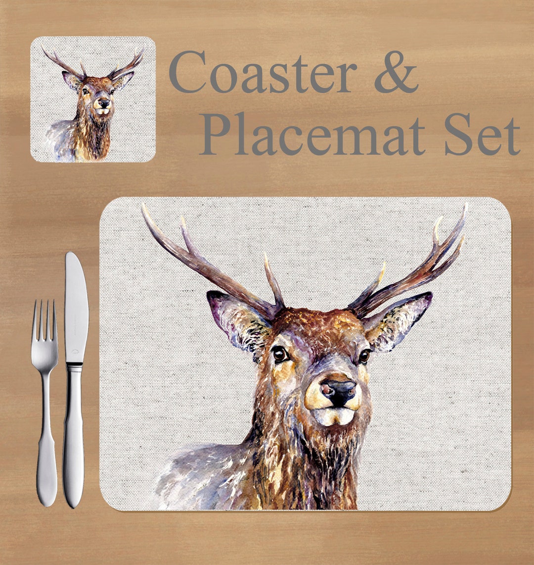 Stag, Placemat and Coaster Set, Featuring Artwork by Jane Bannon - Etsy UK