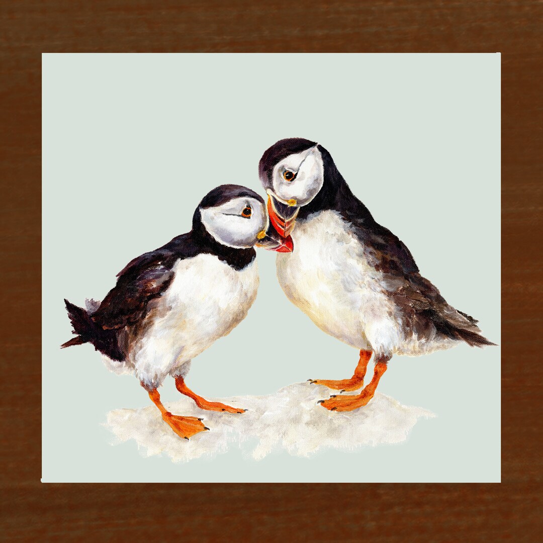 Puffins, "kissing Puffins" Glass Cutting Board, Image by Jane Bannon - Etsy