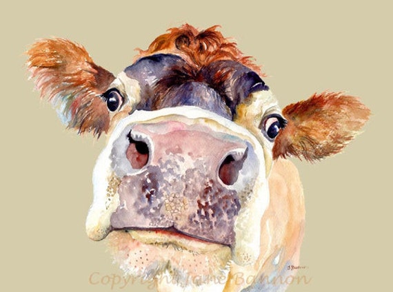Cow Watercolour Printed on Canvas by Jane Bannon Field and - Etsy
