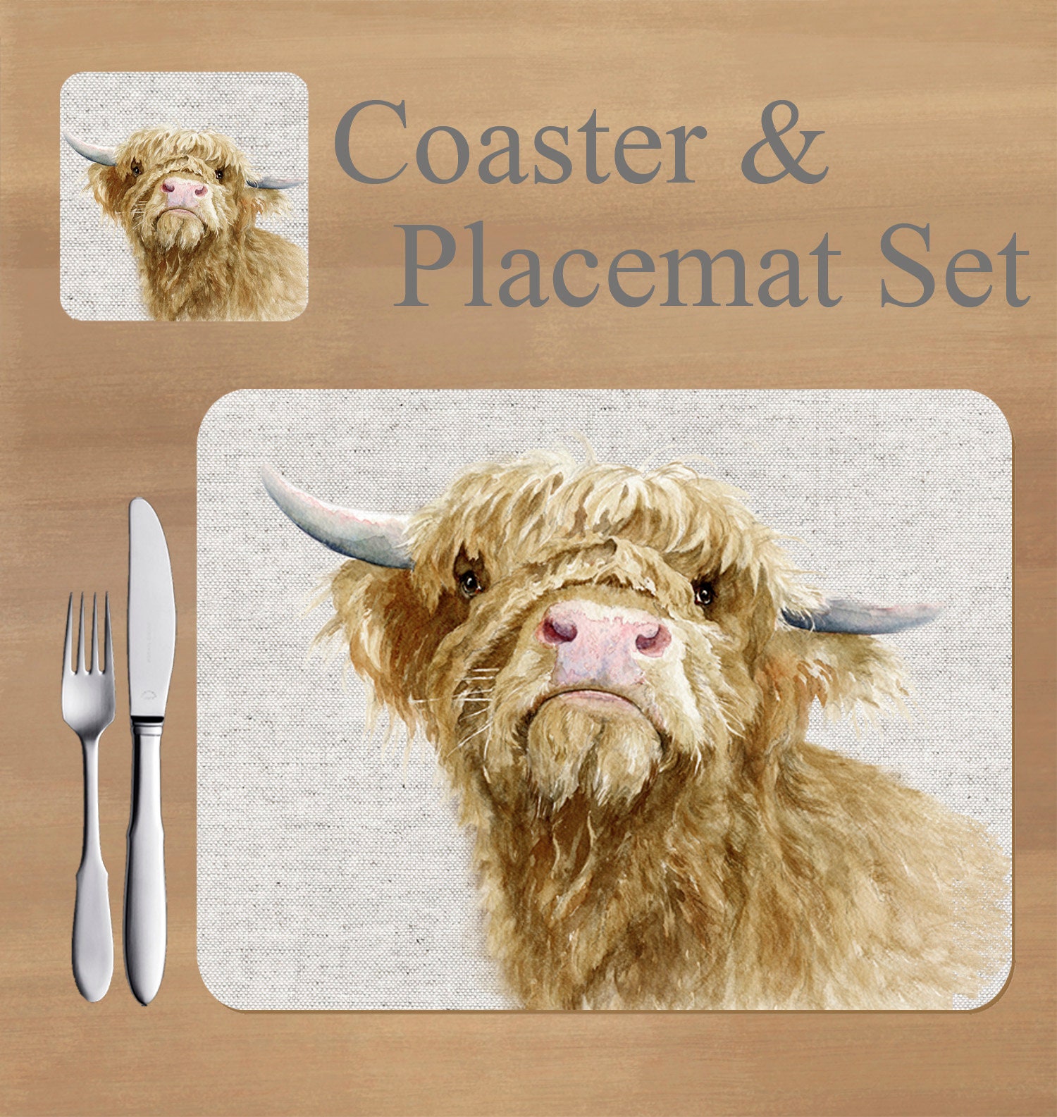 Highland Cow, Placemat and Coaster Set, Featuring Artwork by Jane ...