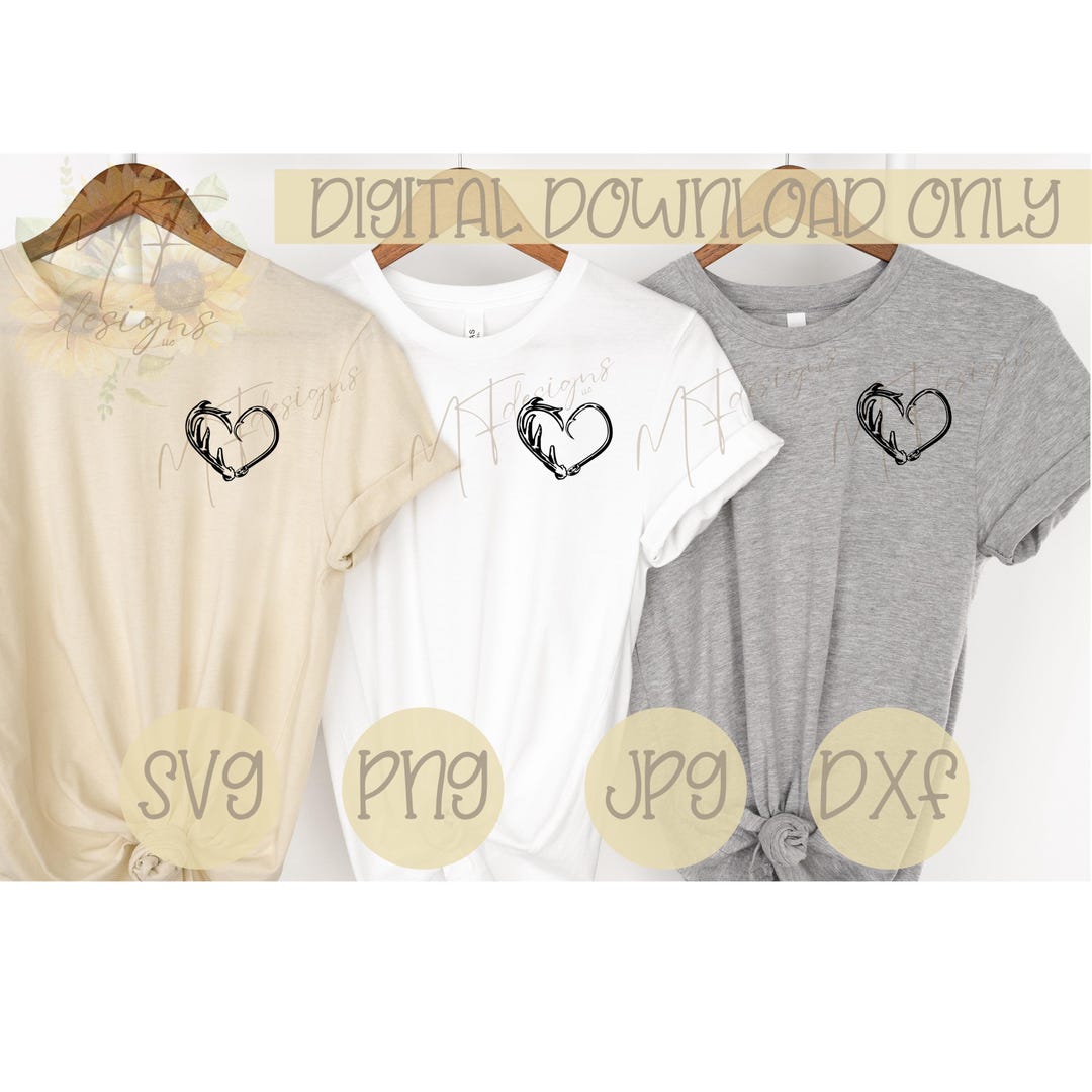 Antler and Fishing Hook Heart SVG | Rustic Outdoor Love Design ...