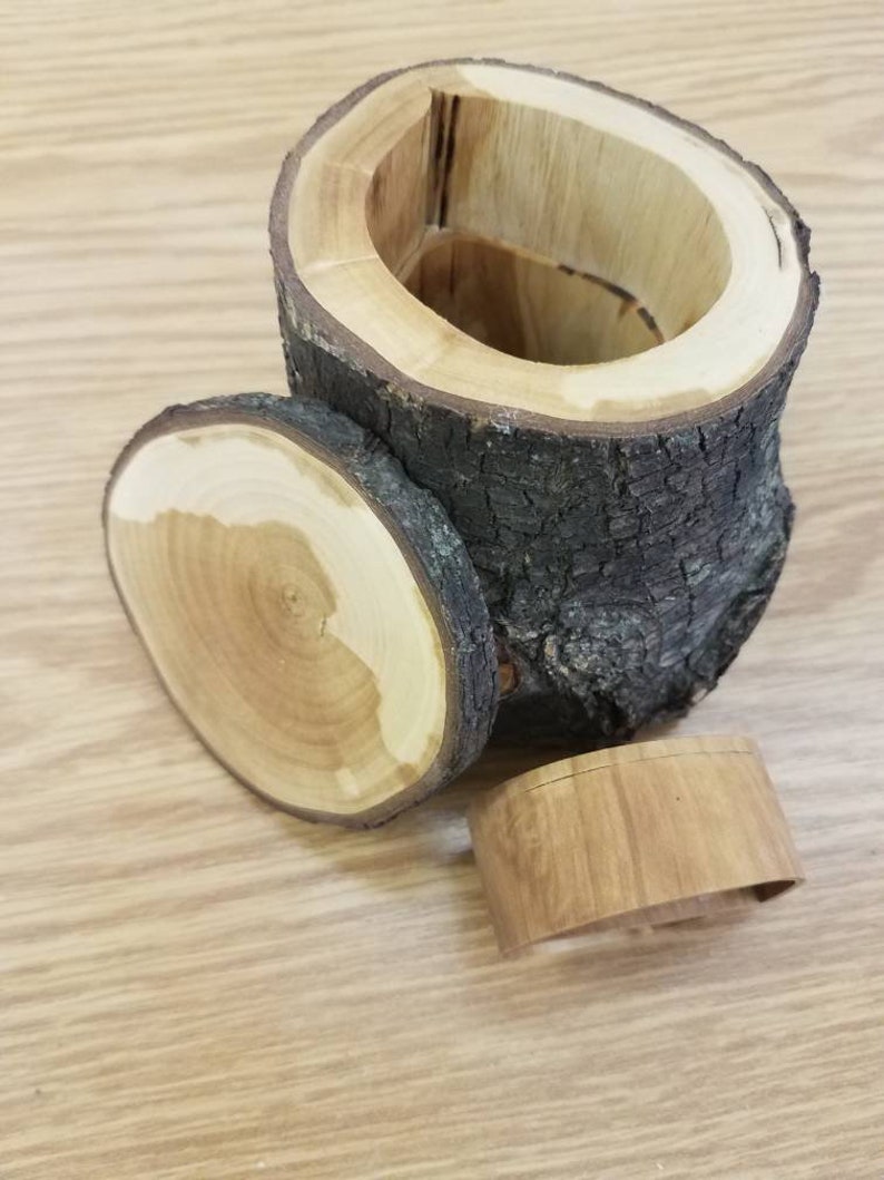 Natural Log Band Saw Box, Trinket Box, Jewelry Box, Live Edge Rustic ...