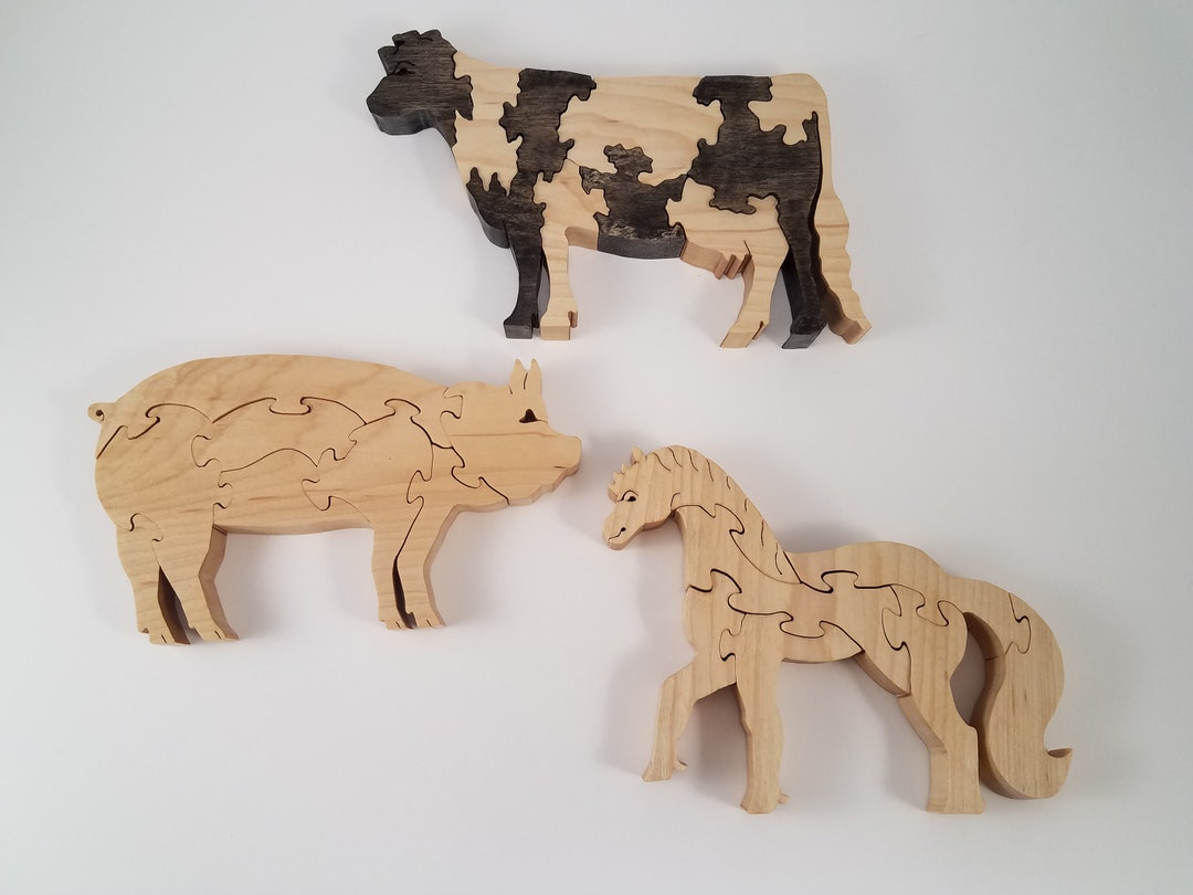 Farm Animals Wood Jigsaw Puzzle - Handcrafted From Beautifule Hardwood ...