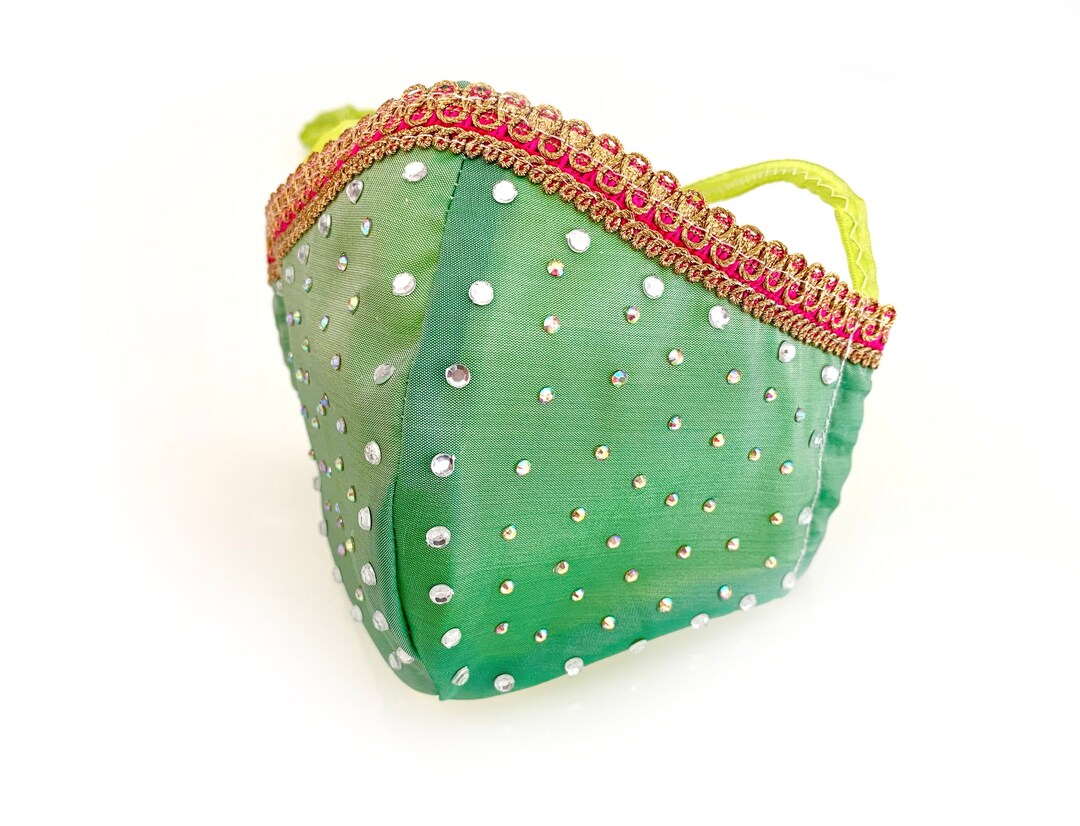 NEW SHINY Apple Green Mask Fashion Recycled Sari Hippie Unique ...