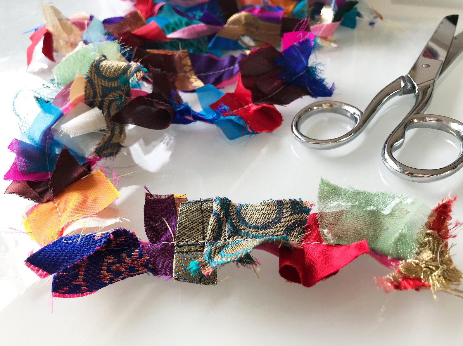 RAINBOW RIBBON Sari fabric Junk Journal band Vintage remnants | Etsy