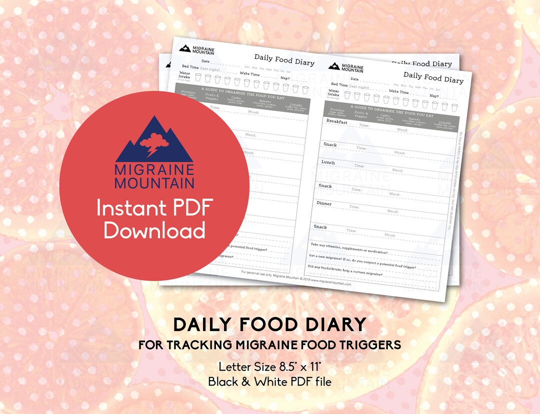 meal-diary-for-migraines-download-print-etsy-uk
