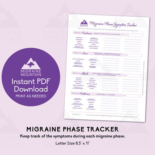 Migraine Tracker Symptom Log Printable PDF Instant - Etsy