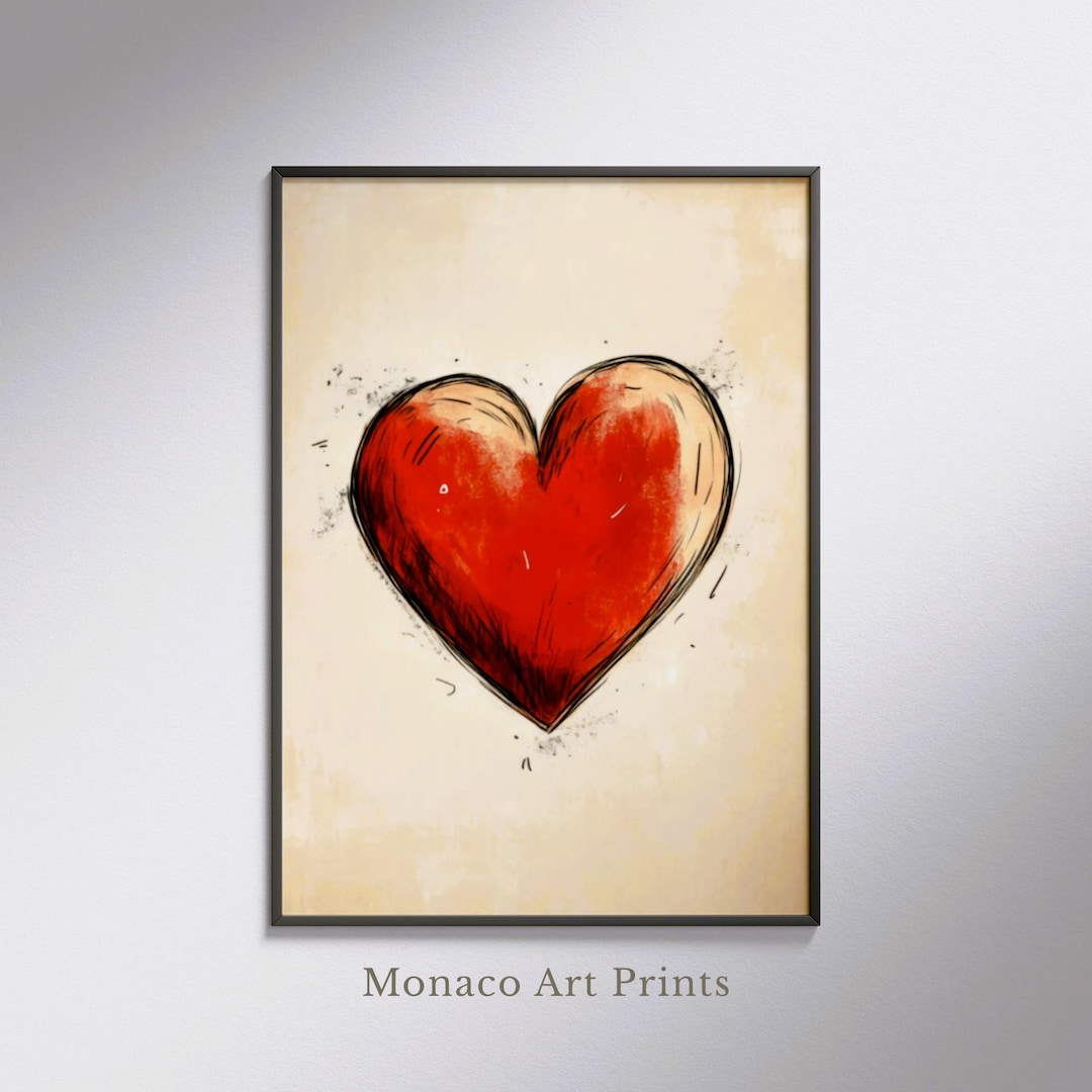 Valentines Day Red Heart Wall Art Printable, Love Illustration, Instant ...