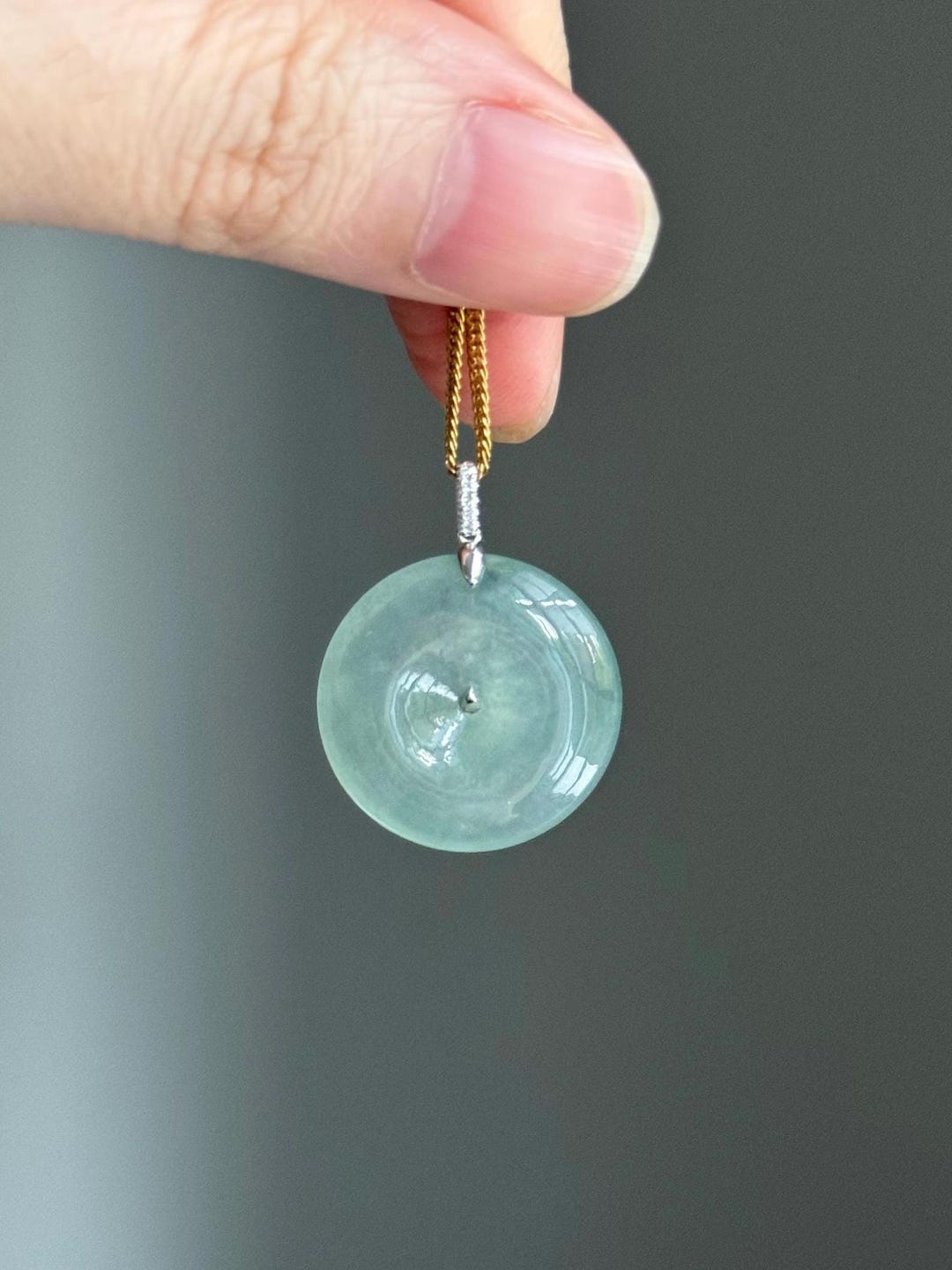 18k Jade Jadeite Subtle Green Donut Round Pendant - Etsy