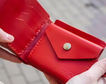 Red Leather Wallet - Etsy