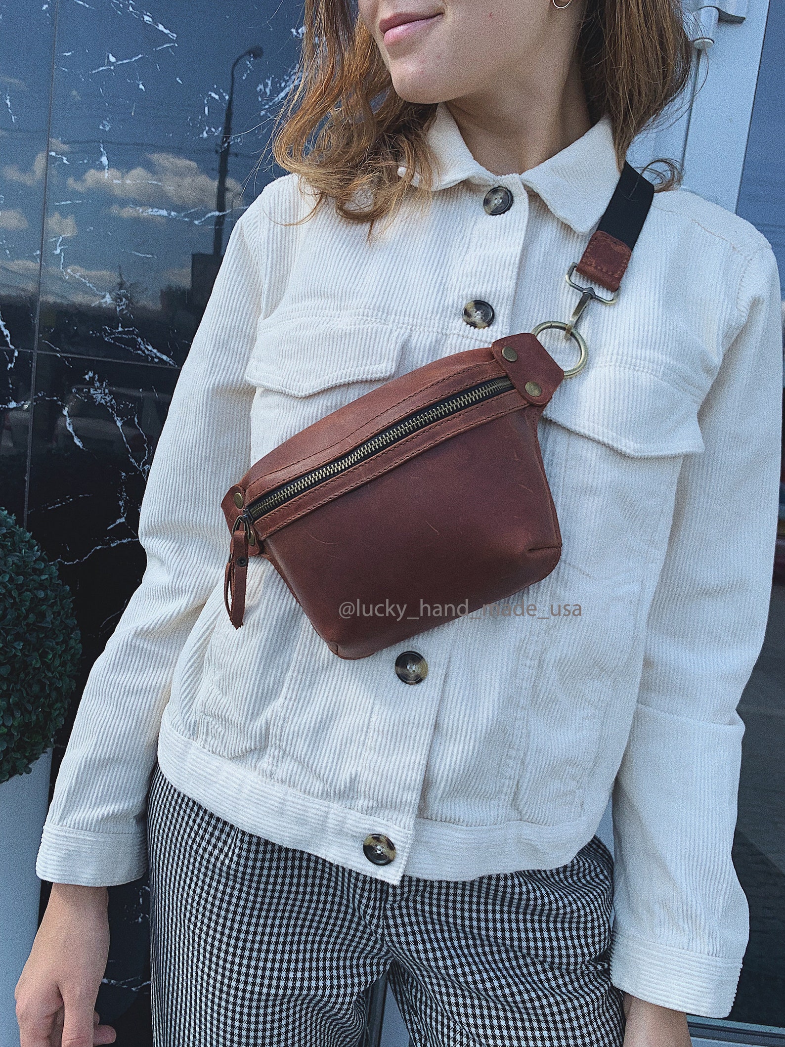 Leather Hip Bag Womenwomens Hip Bag Leathercognac Leather | Etsy