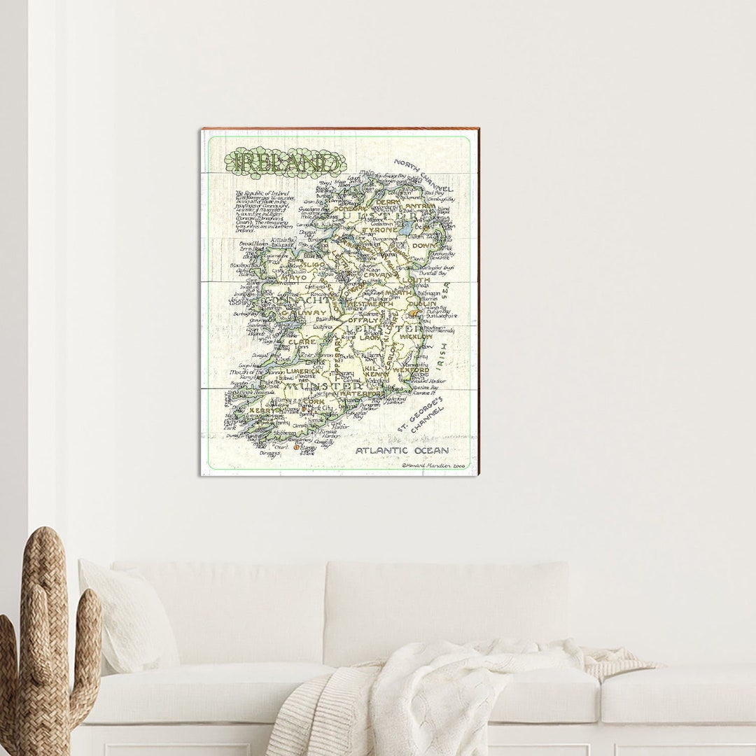 Howard Handlen's Ireland Classical Map Wall Art Print on Real Wood - Etsy