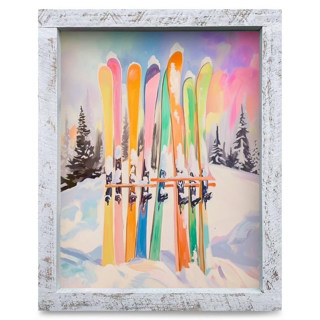 Colorful Skis & Pines | Real Wood Framed Wall Art Print - Etsy
