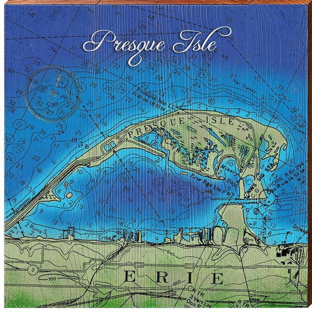 Presque Isle, Erie Pennsylvania Map Wall Art Print on Real Wood - Etsy