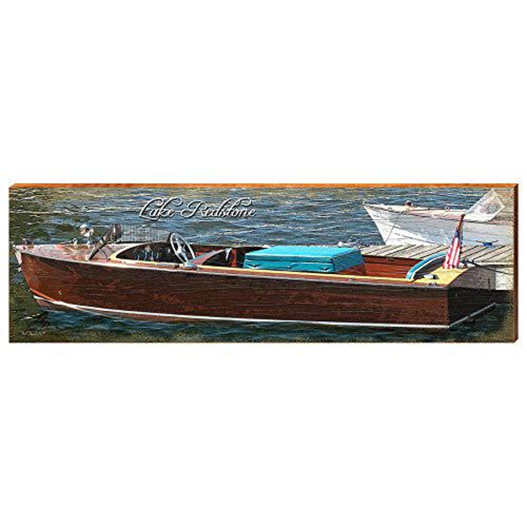 Vintage Boat on Lake Redstone Home Decor Art Print on Real Wood - Etsy