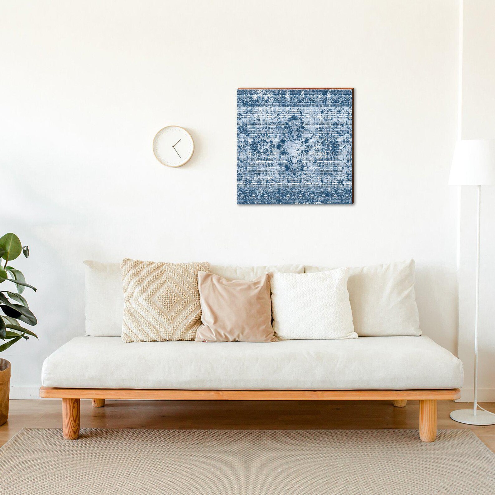 Boho Rug Pattern Blue & White | Wall Art Print on Real Wood - Etsy