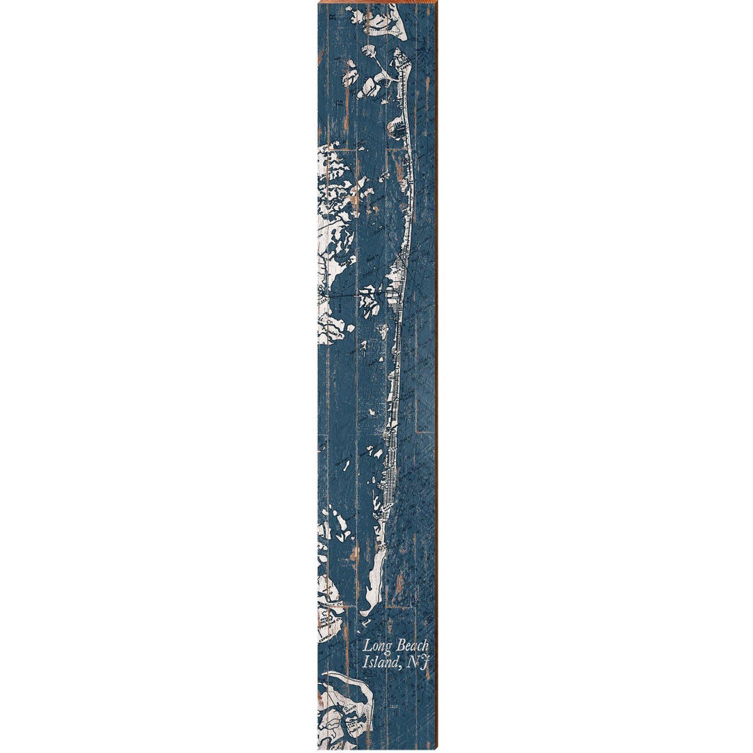 Long Beach Island Shabby Vertical Map Home Decor Art Print on Real Wood ...
