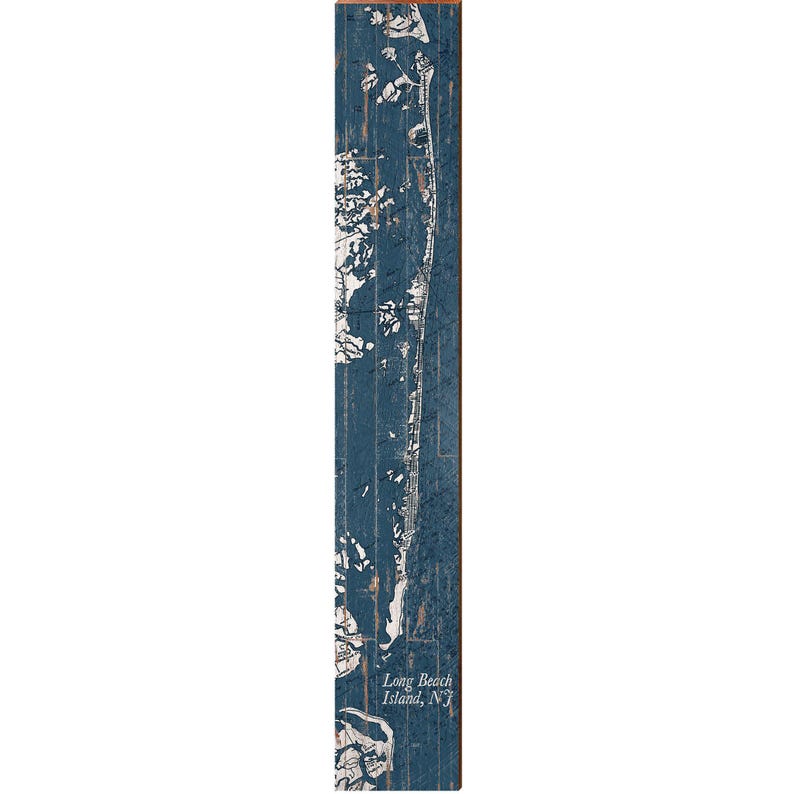 Long Beach Island Shabby Vertical Map Home Decor Art Print on Real Wood ...