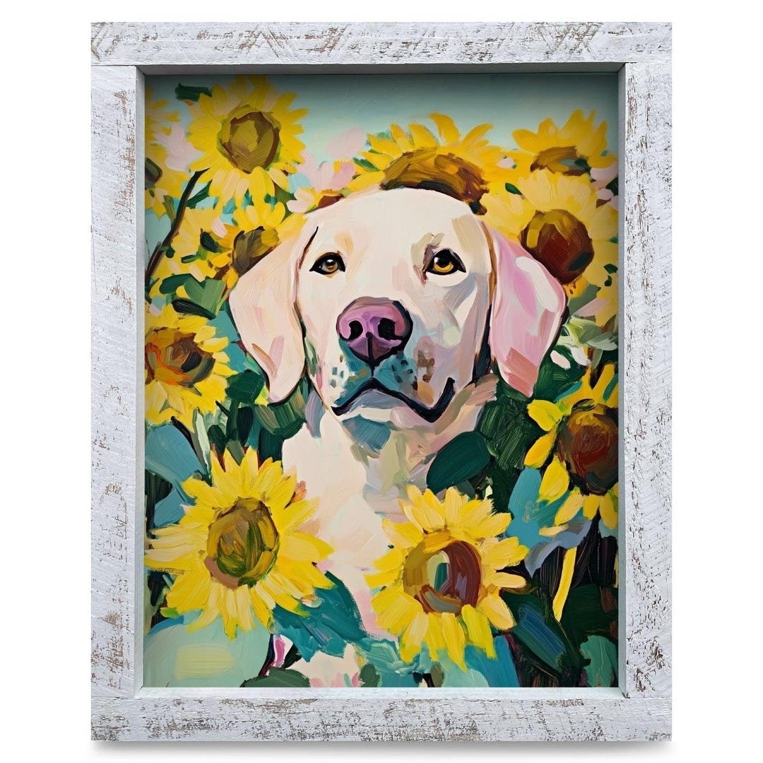Yellow Lab Sunflowers | Real Wood Framed Wall Art Print - Etsy