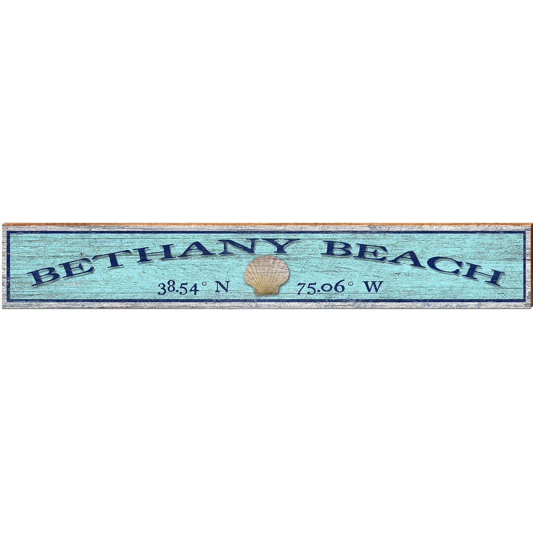 Bethany Beach Shell Blue Latitude Longitude Wall Art Print on Real Wood ...
