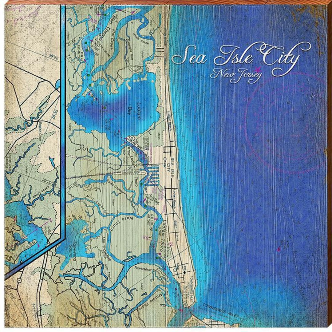 Sea Isle City Map Home Decor Art Print on Real Wood 18x18 - Etsy