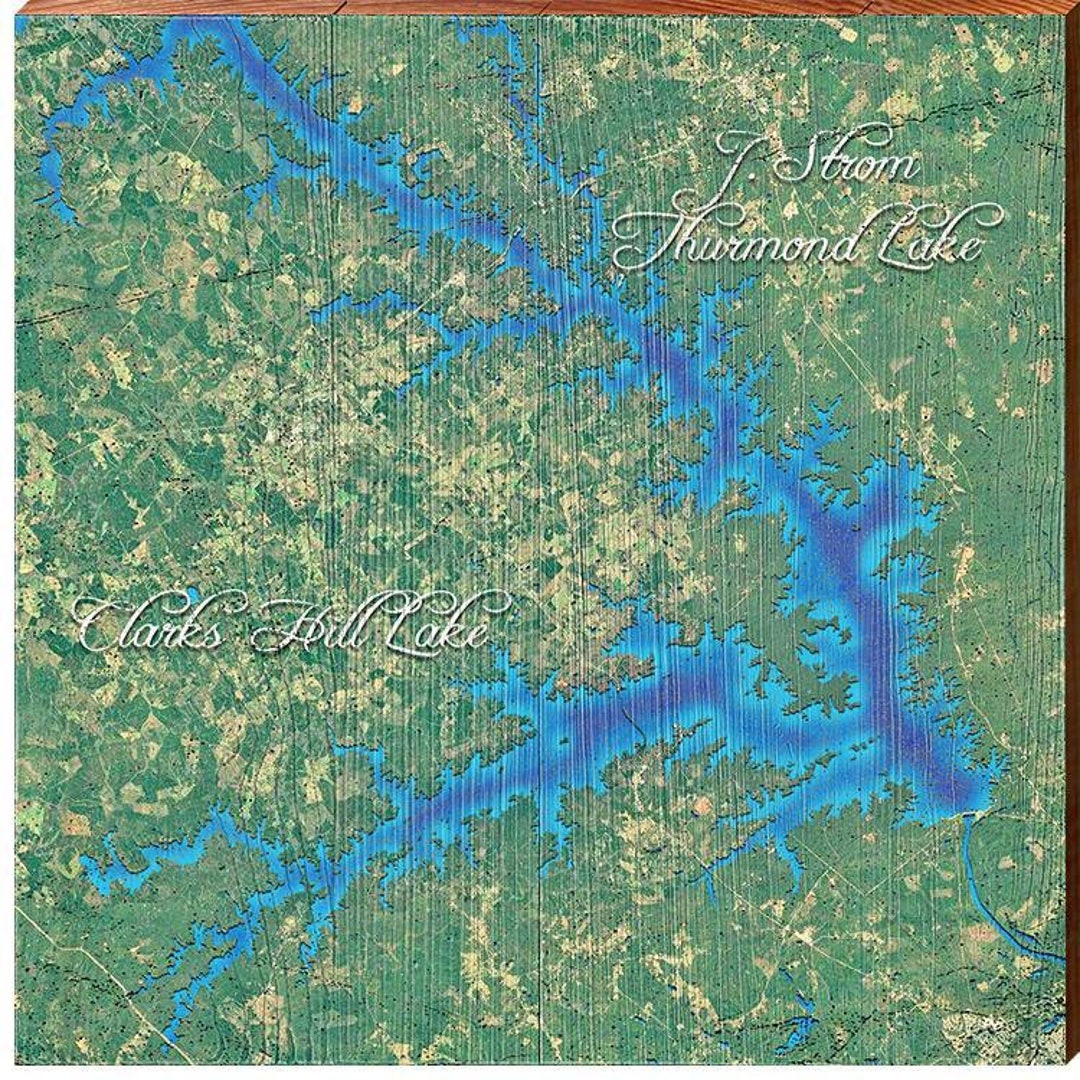 J. Strom Thurmond Lake & Clarks Hill Lake Satellite Map Wall Art Wall ...