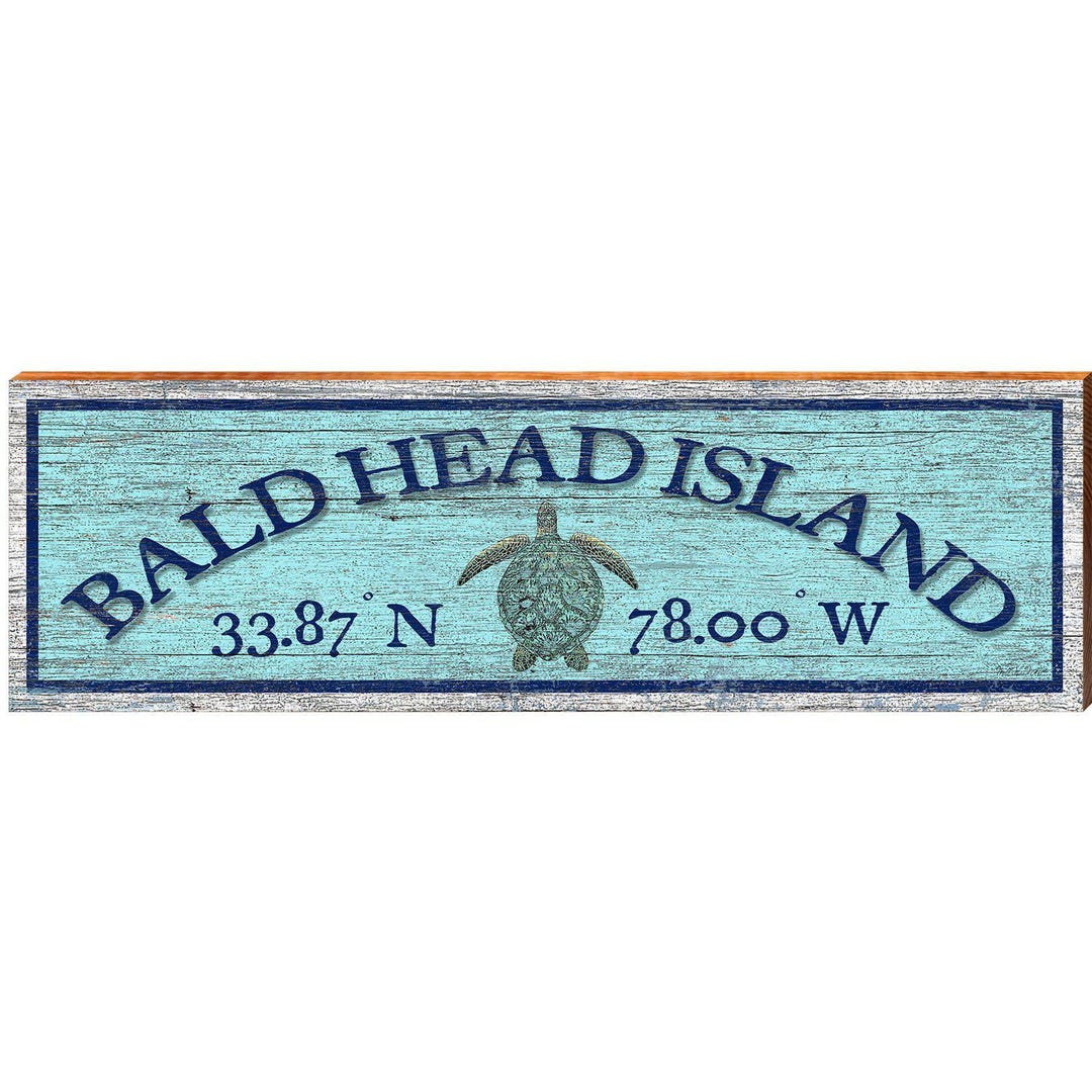 Bald Head Island Sea Turtle Blue Latitude Longitude | Wall Art Print on ...