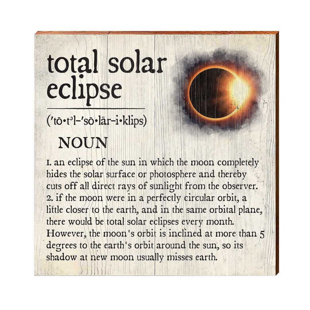 Total Solar Eclipse Definition Wooden Sign Wall Art Print on Real Wood ...