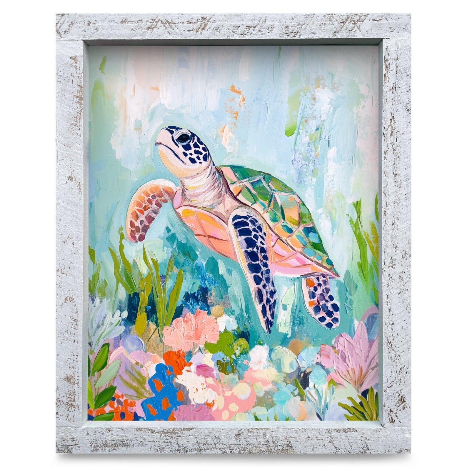 Charming Sea Turtle | Real Wood Framed Wall Art Print - Etsy