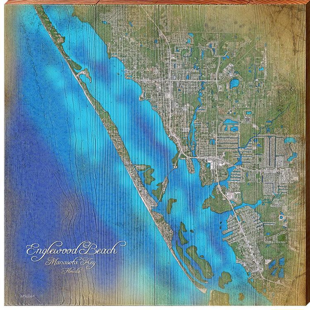 Englewood Beach & Manasota Key, Florida Map Wooden Sign Wall Art Print ...