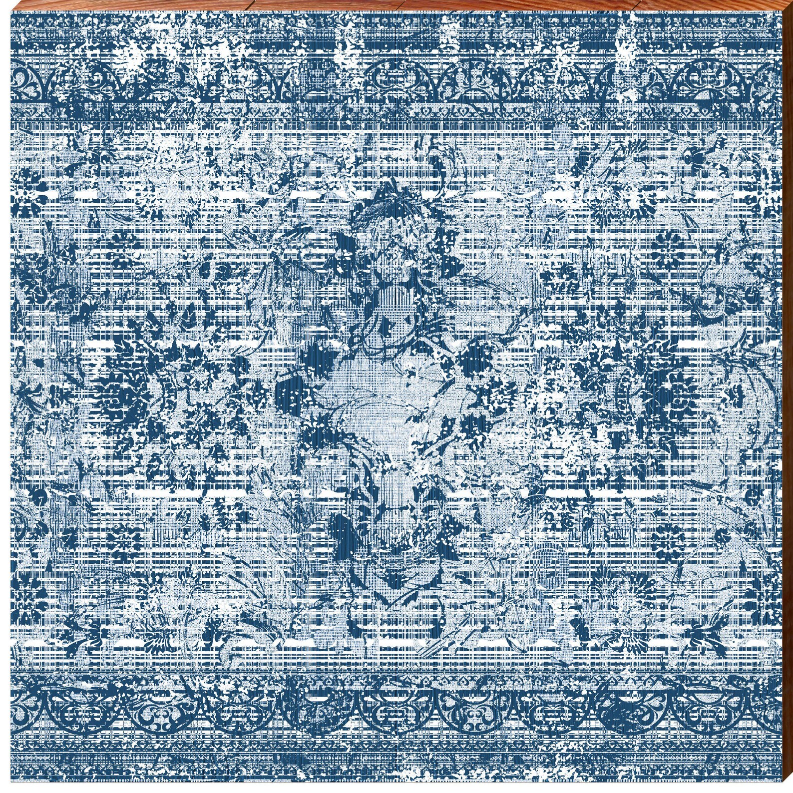 Boho Rug Pattern Blue & White | Wall Art Print on Real Wood - Etsy